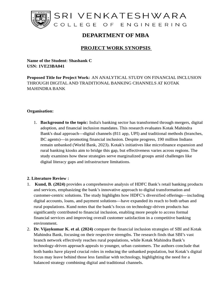 Project Synopsis SHASHANK | PDF | Financial Inclusion | Hypothesis
