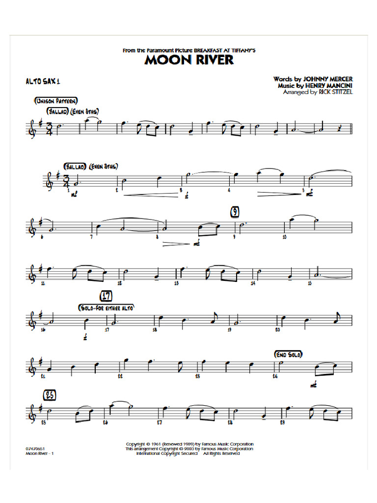 Saxofón Alto 1 y 2 - Moon River | PDF