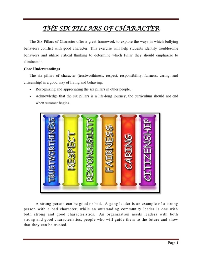 Six Pillars of Character Explained | PDF | Bullying | Trust (Emotion)