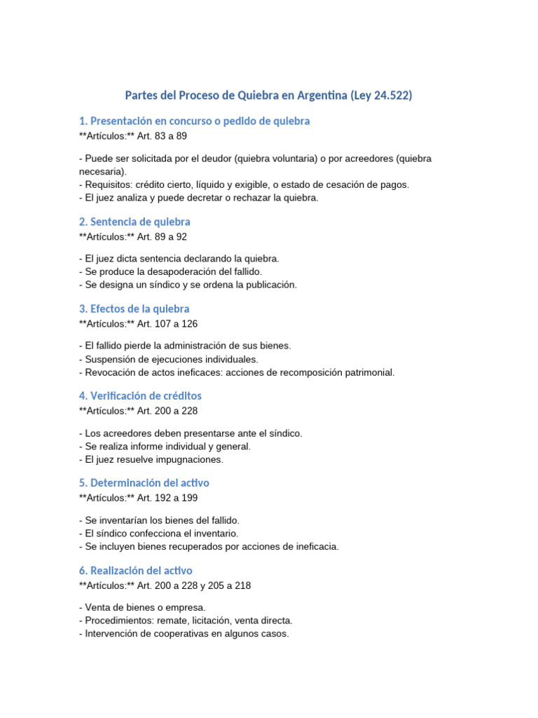 Proceso de Quiebra en Argentina: Guía Legal | PDF | Bancarrota
