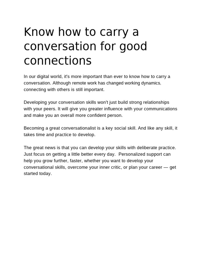 Know How To Carry A Conversation For Good Connections | PDF