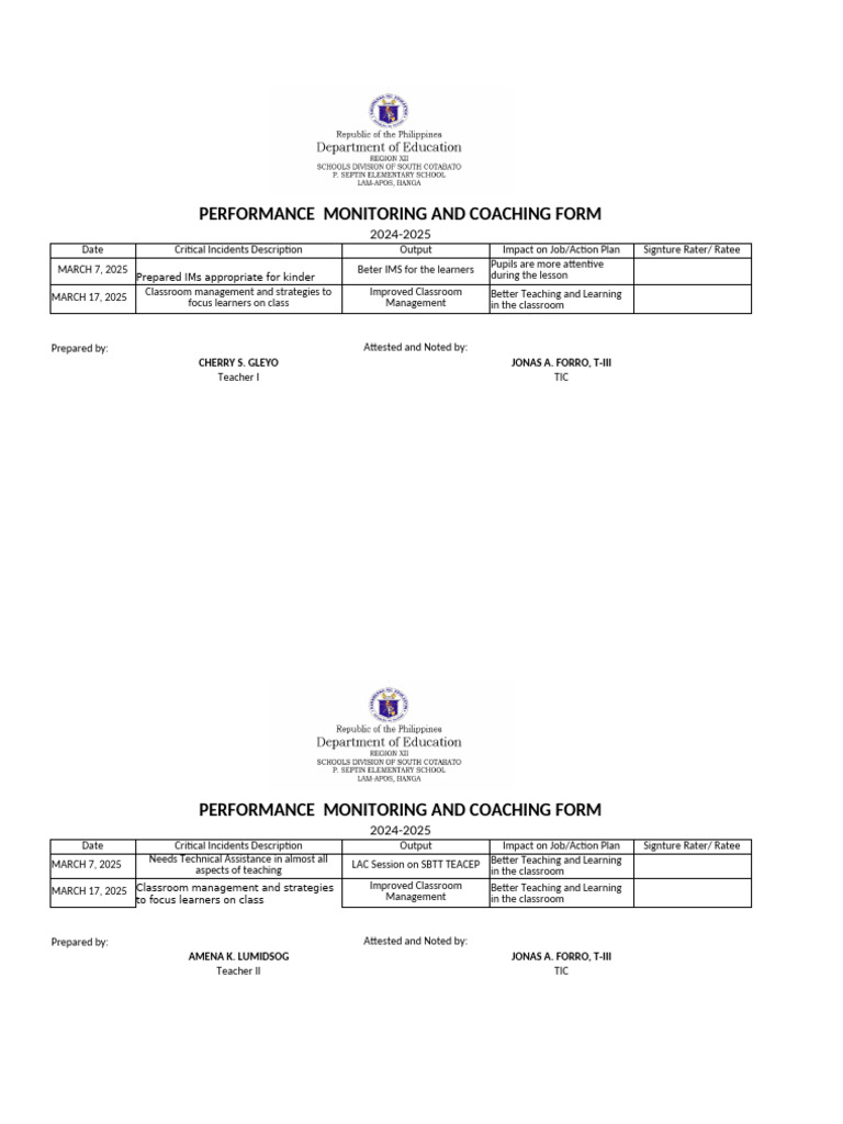 PMCF Carlos August To December | PDF | Teachers | Classroom