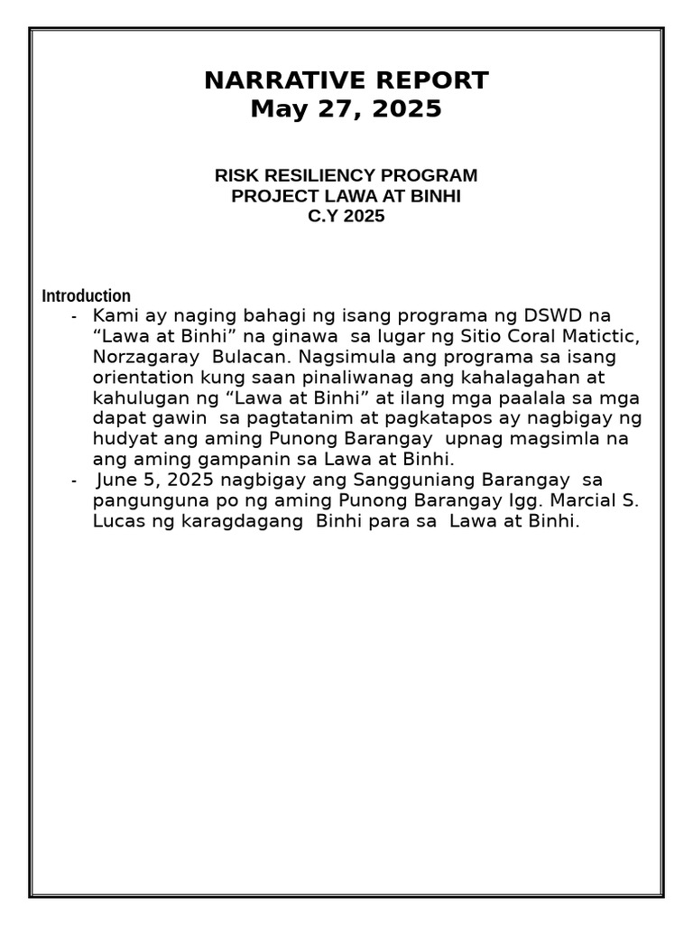 Lawa at Binhi Narrative-Report | PDF