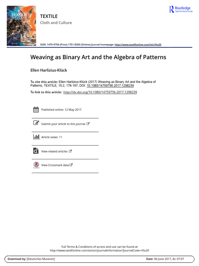 Weaving As Binary Art and The Algebra of Patterns | PDF | Loom | Weaving
