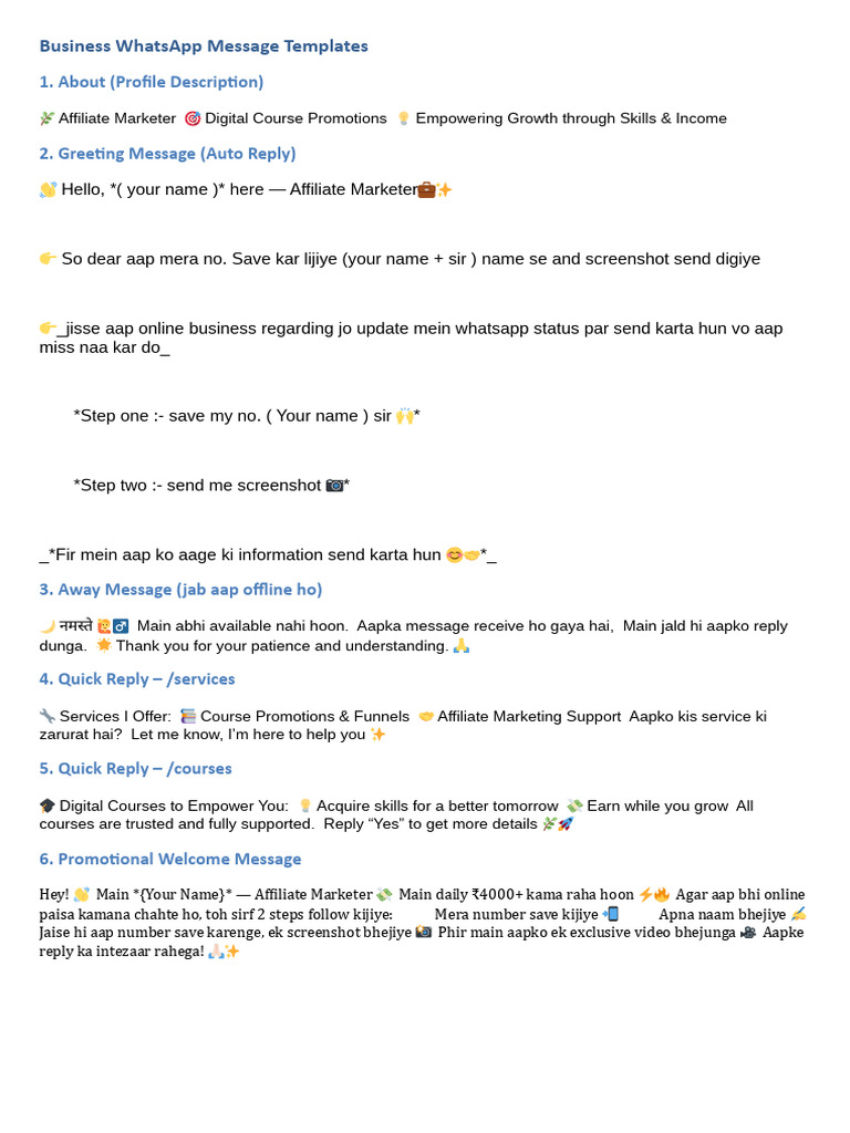 WhatsApp Message Templates Yash - Docx 20250608 062746 0000 | PDF