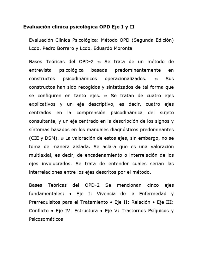Evaluación Clínica Psicológica OPD Eje I y II MORONTA | PDF | Sicología | Psicoanálisis