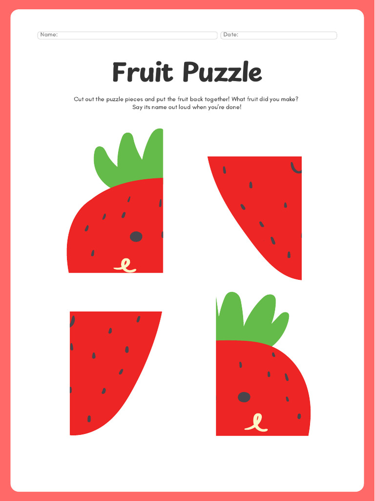 Fruit Puzzle Worksheet in Colorful Illustrative Style | PDF