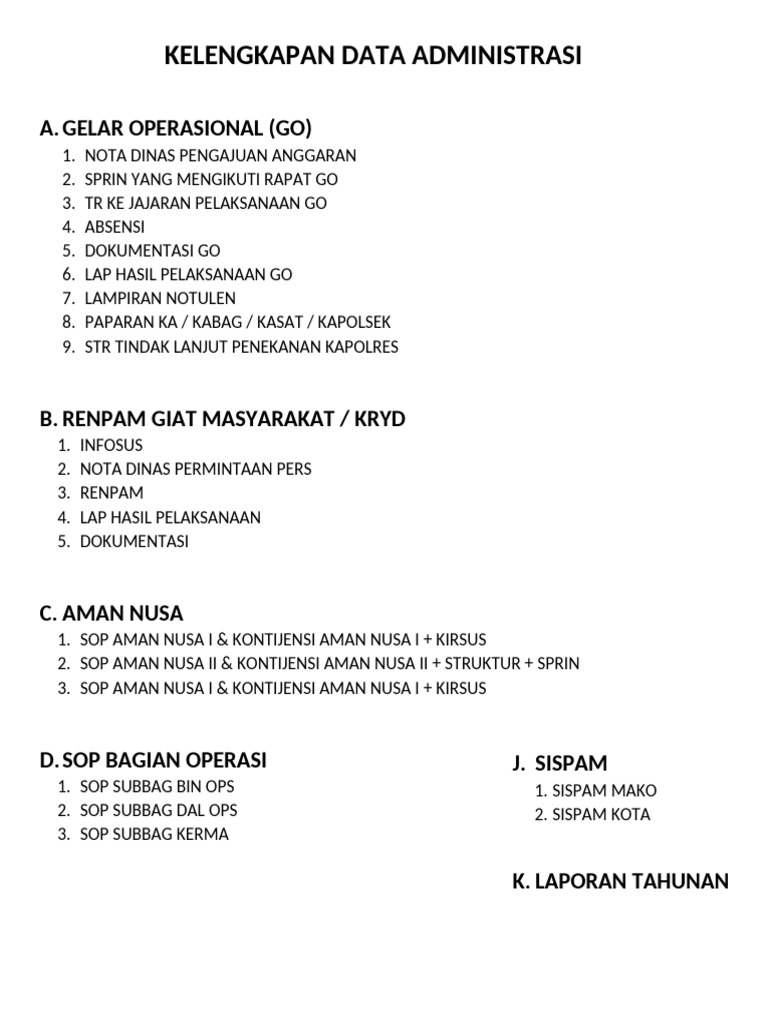 Kelengkapan Data Administrasi Bag Ops Tahunan 2024 | PDF