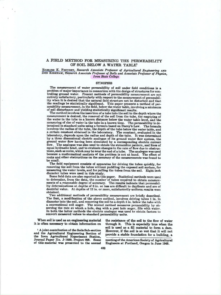 Permeability Test & Its Methodology. | PDF