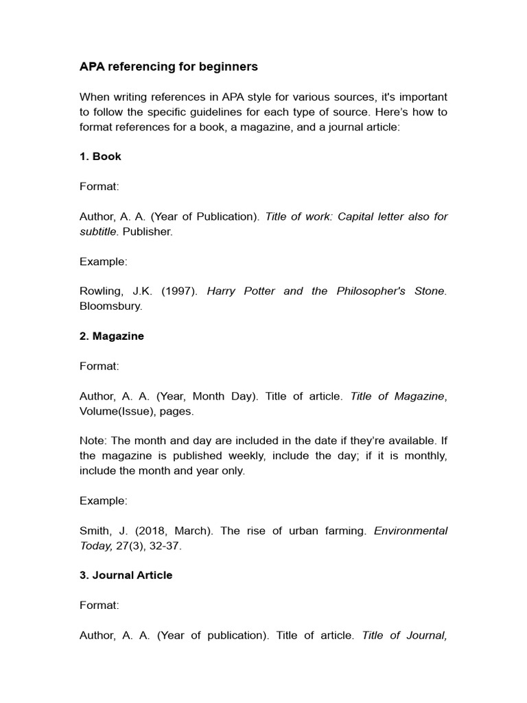 APA Referencing For Beginners | PDF