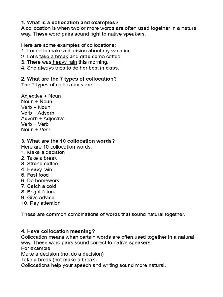Understanding Collocations and Examples | PDF