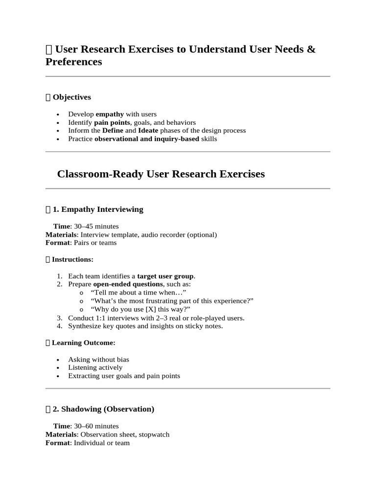 User Research Exercises for Empathy | PDF | Learning | Empathy
