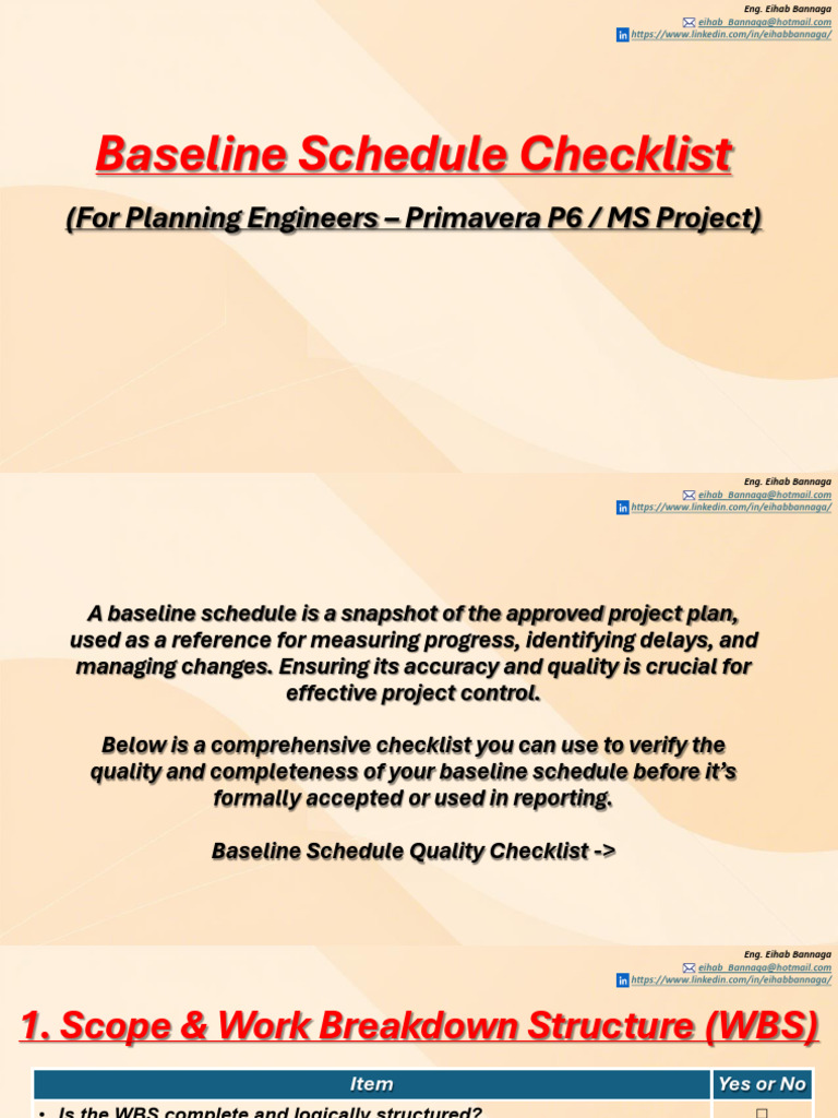 Baseline Schedule Checklist | PDF