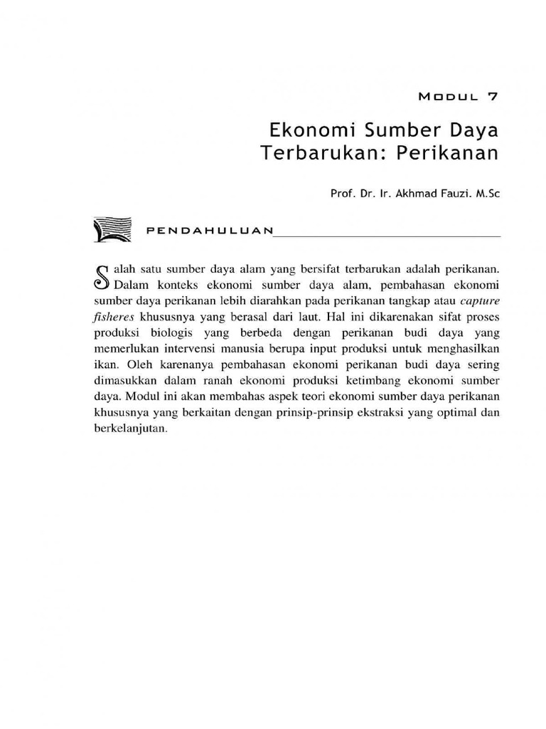 Modul 7 - Ekonomi Sumber Daya Terbarukan Perikanan | PDF