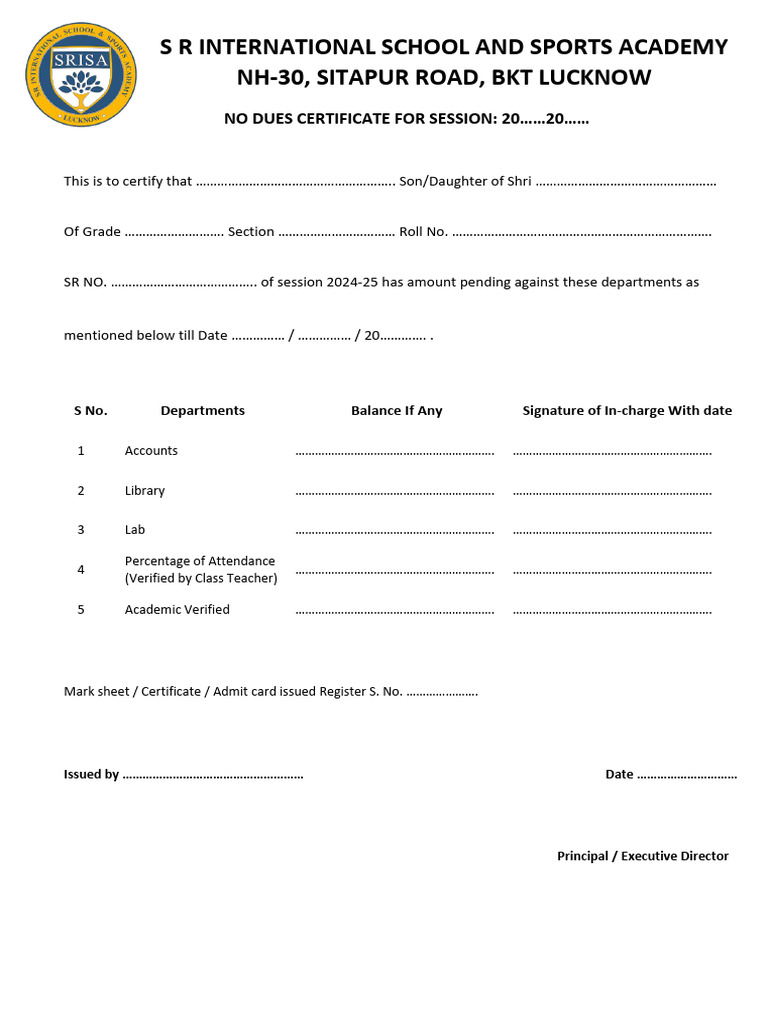 No Dues Certificate for Students | PDF