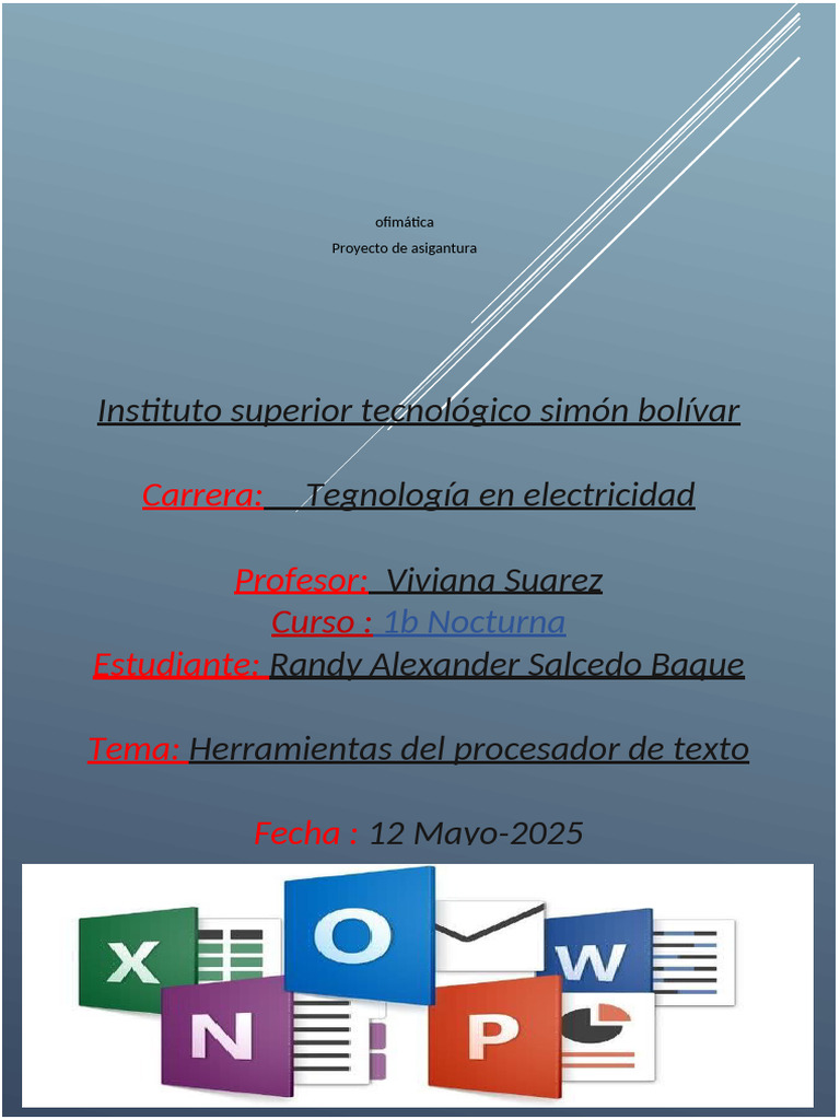 Ofimatica Randy Salcedo Proyecto Asignatura | PDF | Procesador de textos | Hoja de cálculo