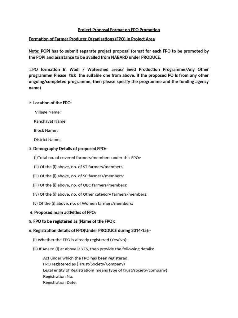 FPO Promotion Project Proposal Format | PDF | Expense | Business