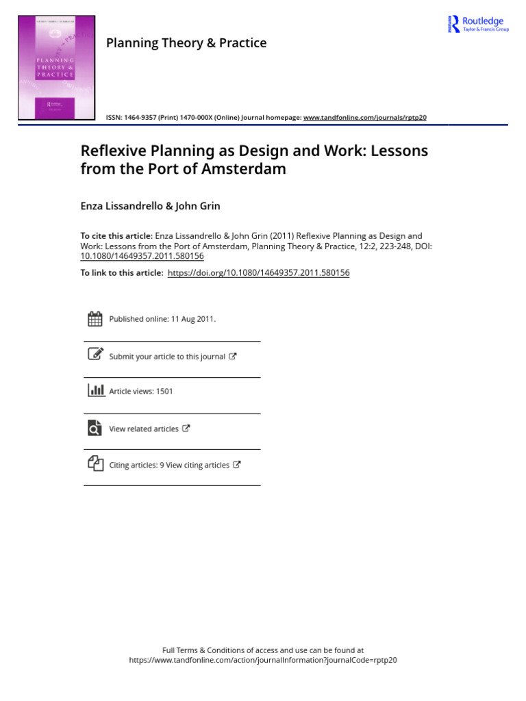 Reflexive Planning As Design and Work Lessons From The Port of ...