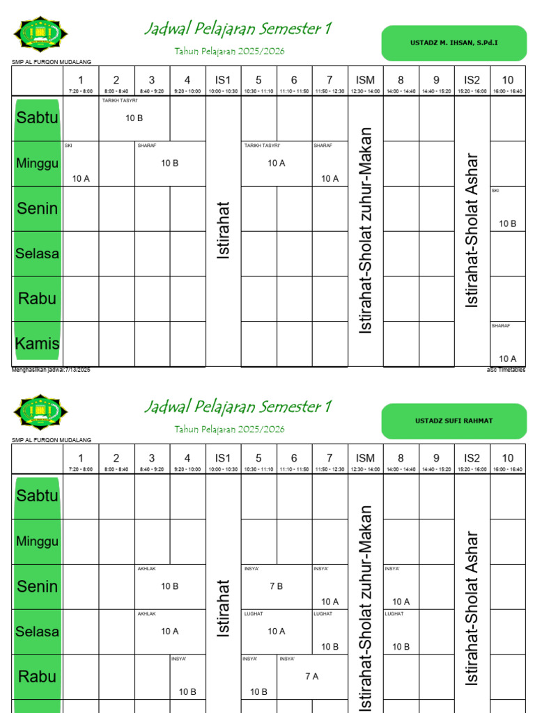 Jadwal Guru s1 2025-2026 | PDF