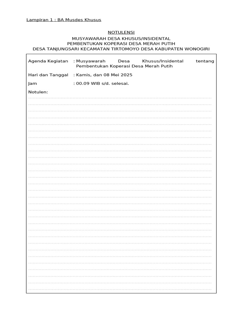 Notulen Musdes Sus Pembentukan Kopdes MP | PDF