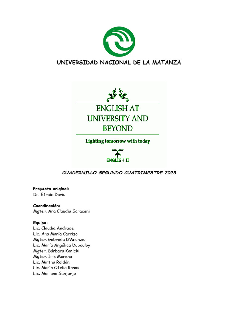 2C 2023 CUADERNILLO INGLES 2 PP 1 41 | PDF | Verb | Linguistics