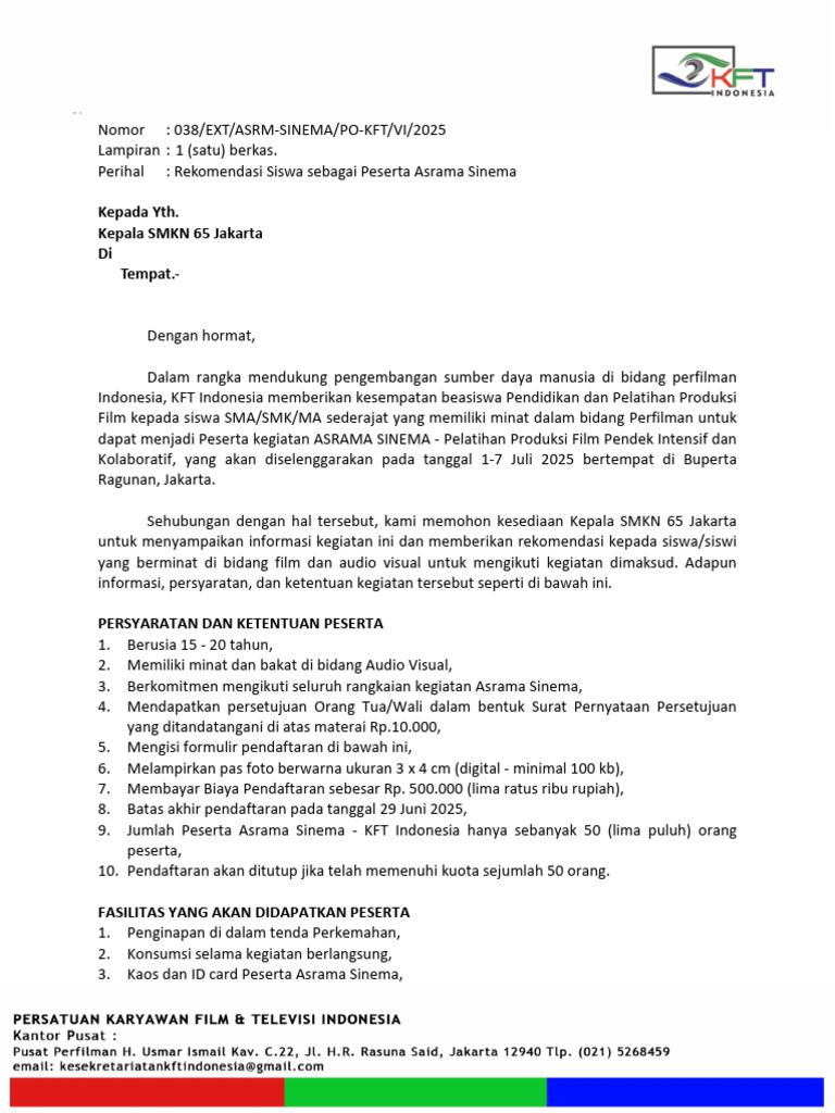 Surat Untuk SMKN 65 Jakarta | PDF