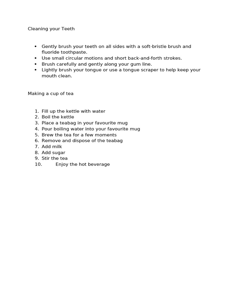 Teeth Cleaning and Tea Brewing Guide | PDF