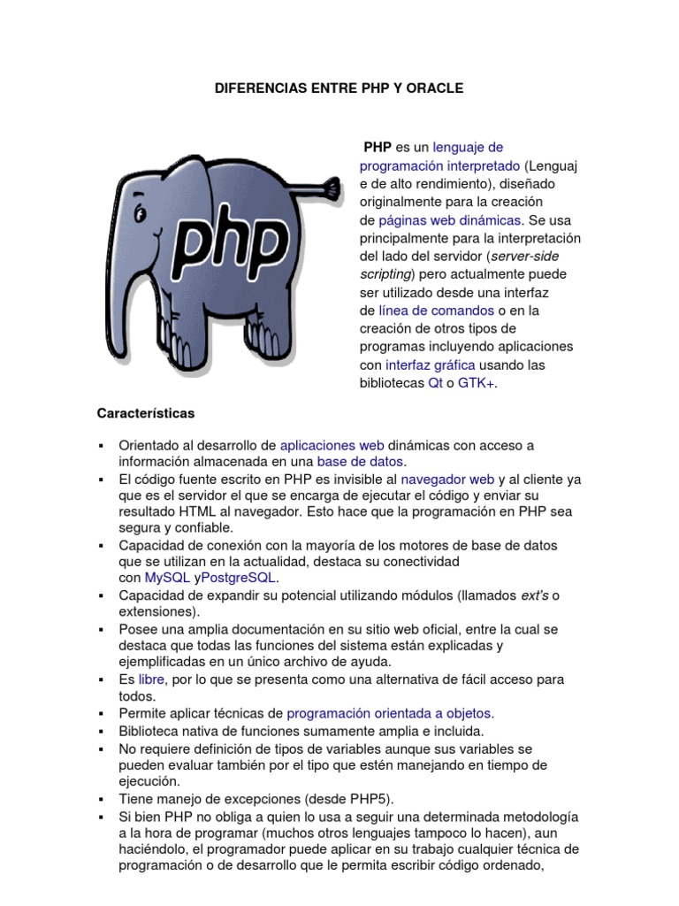 Diferencias Entre PHP y Oracle Erick Mancero | PDF | Php | Oracle ...