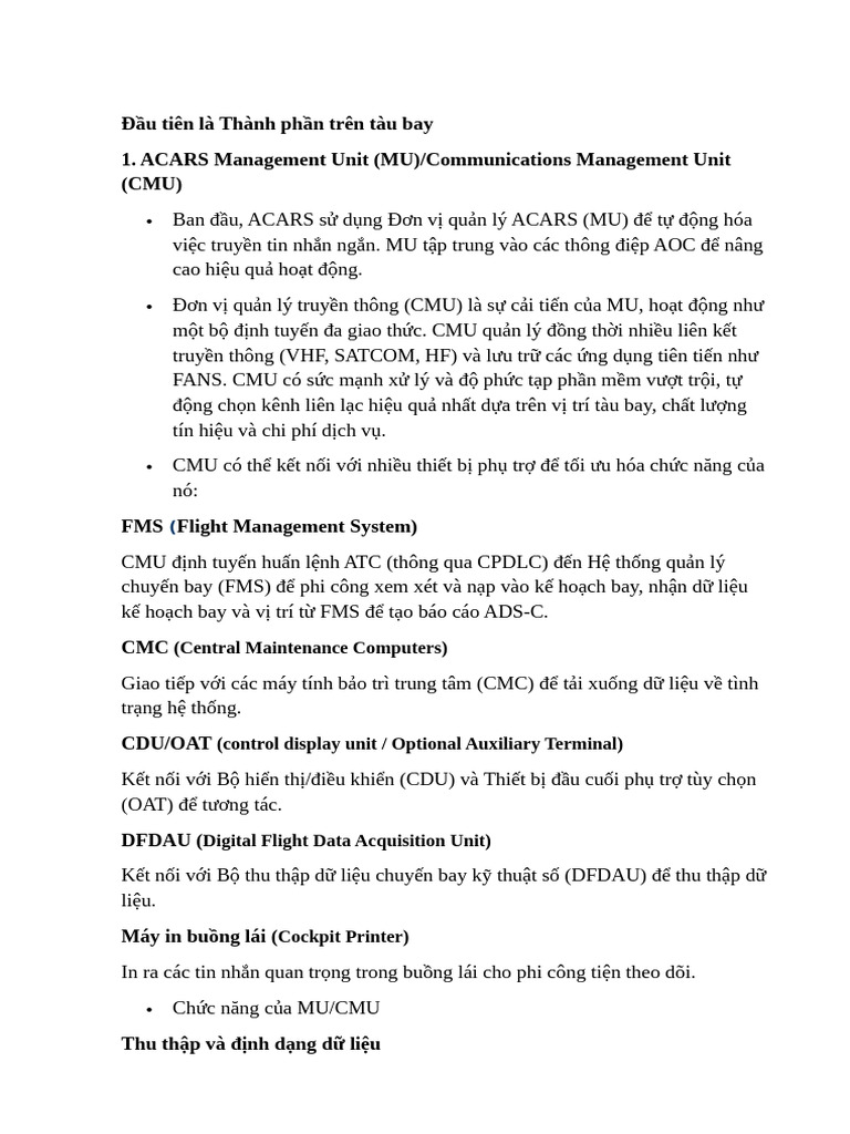 Đầu tiên là Thành phần trên tàu bay 1. ACARS Management Unit (MU ...