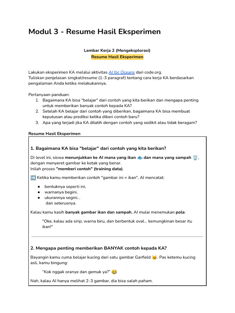 Modul 3 SD - LK 3.2 Resume Hasil Eksperimen | PDF