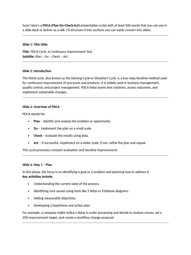 PDCA Cycle for Continuous Improvement | PDF | Methodology | Evaluation