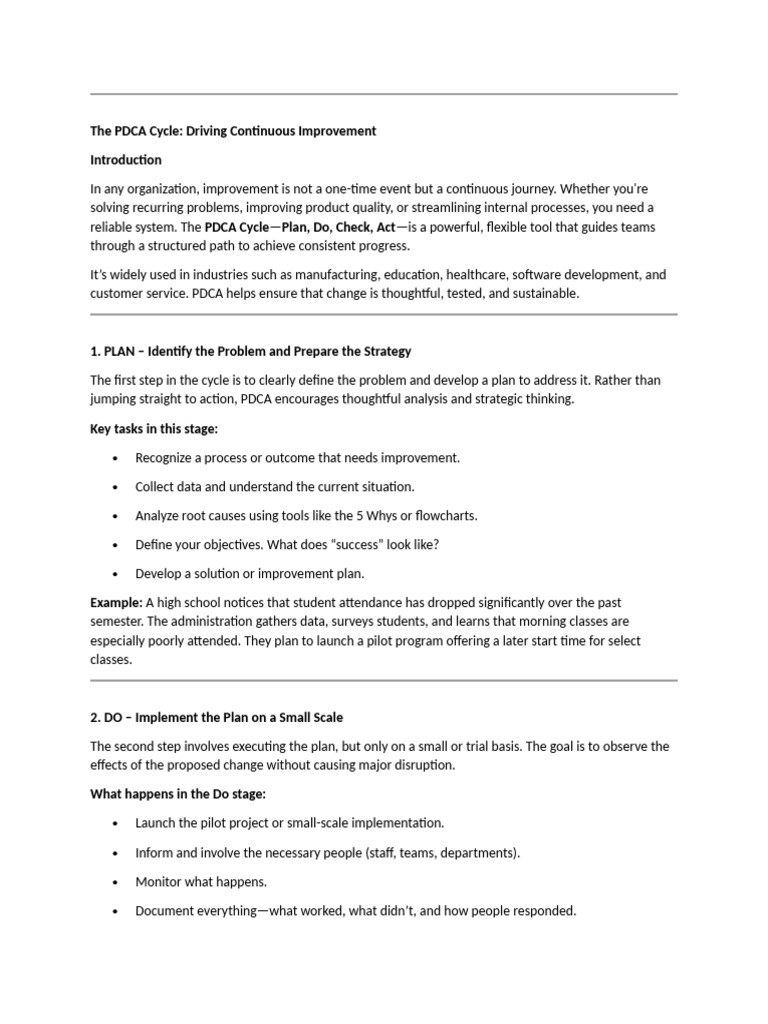 PDCA Cycle for Continuous Improvement | PDF | Business | Cognition
