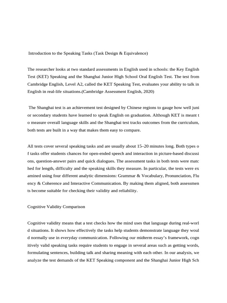 Comparing KET and Shanghai Speaking Tests | PDF | Educational ...