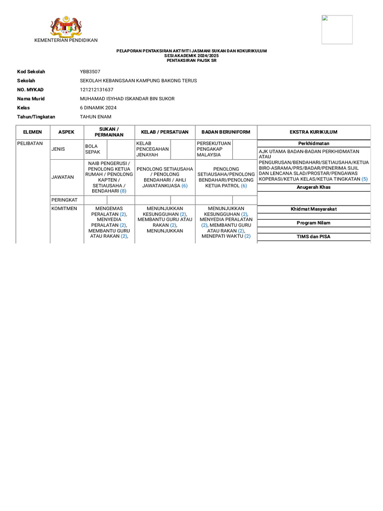 Moeissppb - Moe.gov - My Laporan Pajsk Individu Detail 6635131 | PDF