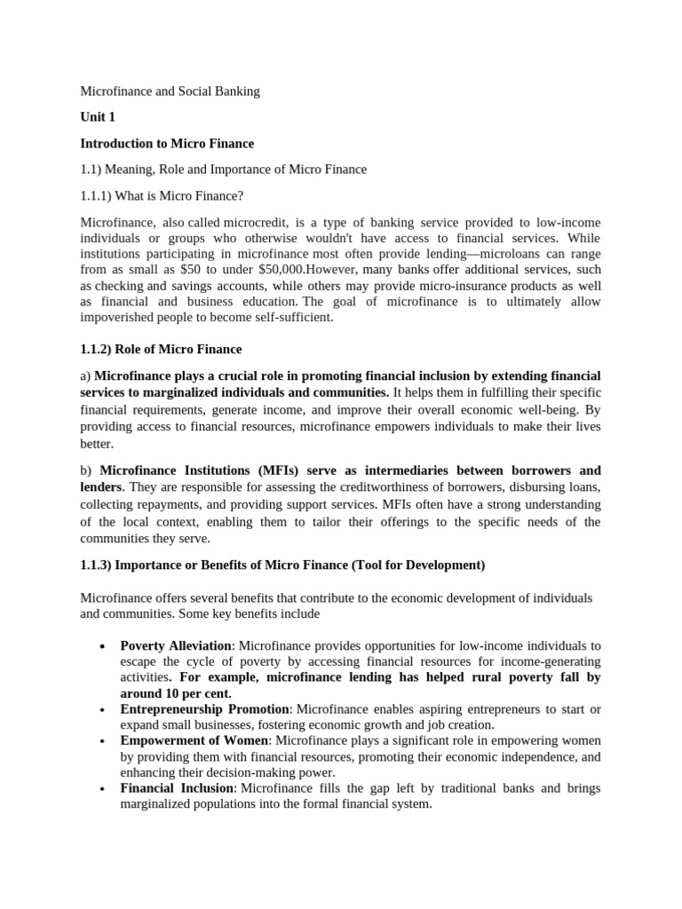 Handouts Microfinance | PDF | Microfinance | Financial Inclusion