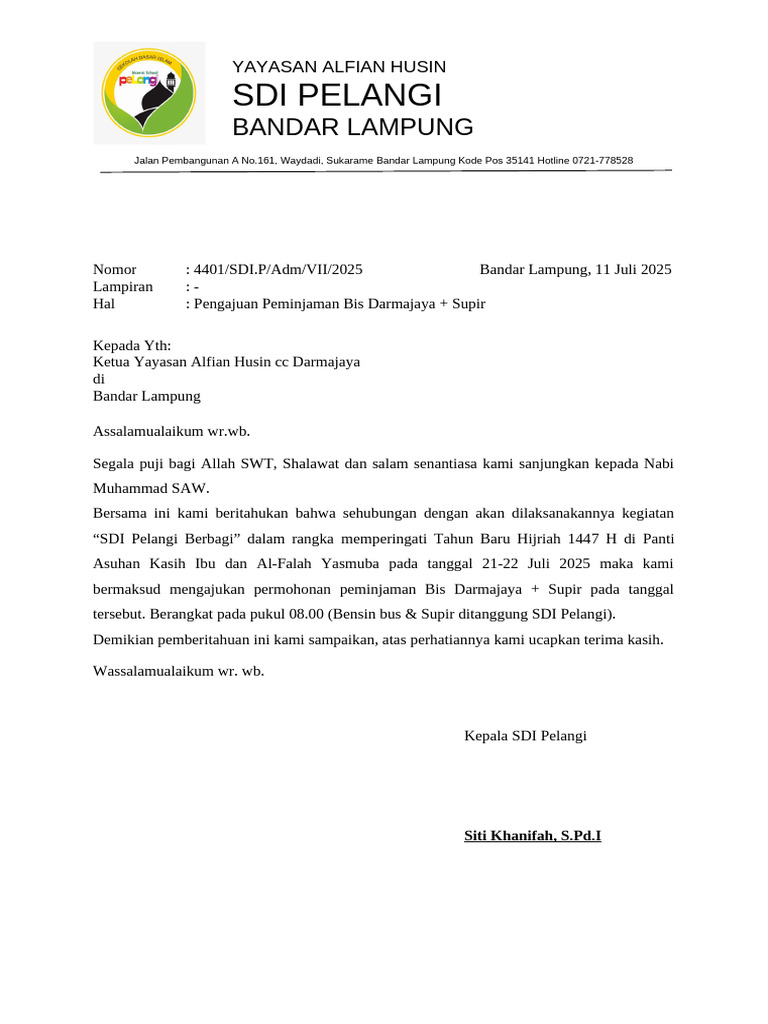 Surat Pengajuan Peminjaman Bis Dan Supir Nikahan Bu Ismi | PDF