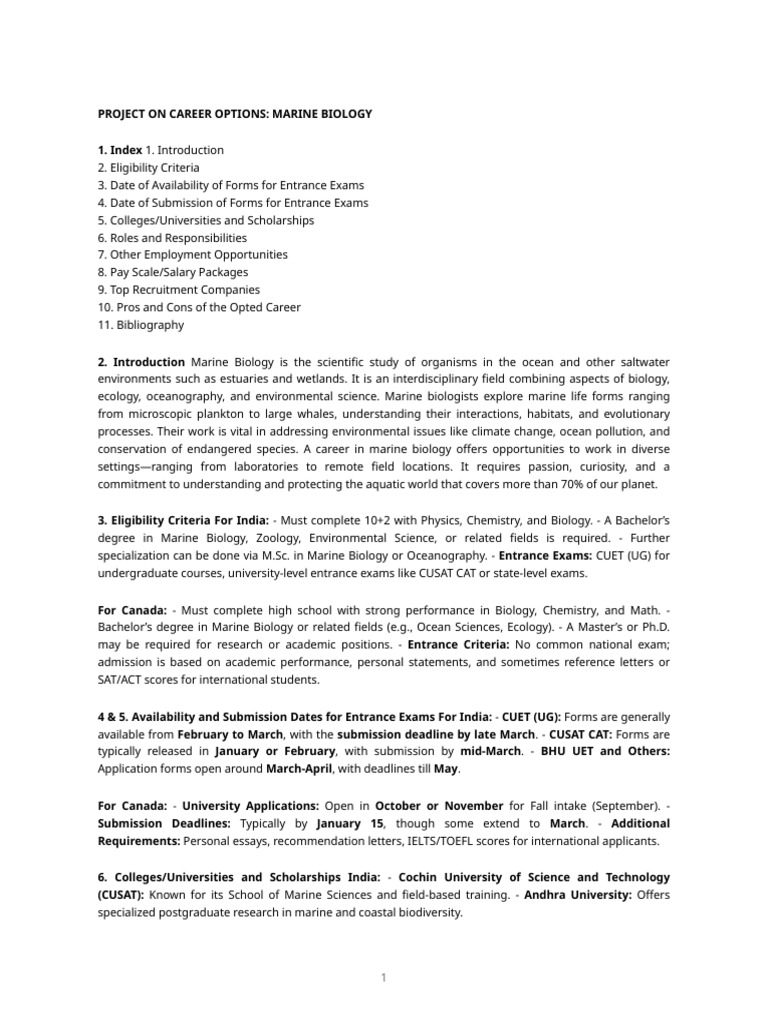 Marine Biology Career Project | PDF | Marine Biology | Conservation Biology
