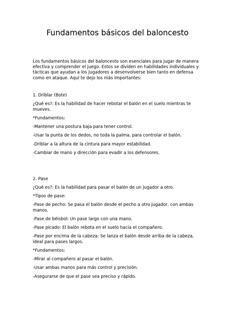 Fundamentos Básicos Del Baloncesto | PDF | Defensor (Asociación de Fútbol)