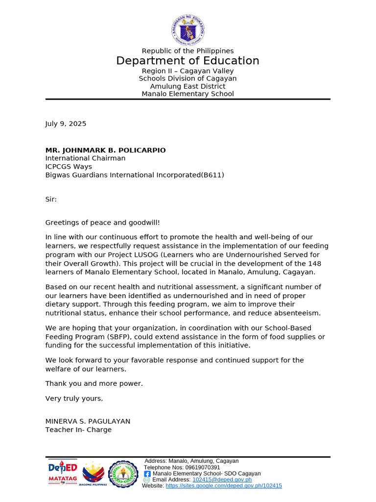 Request Letter Feeding Program | PDF