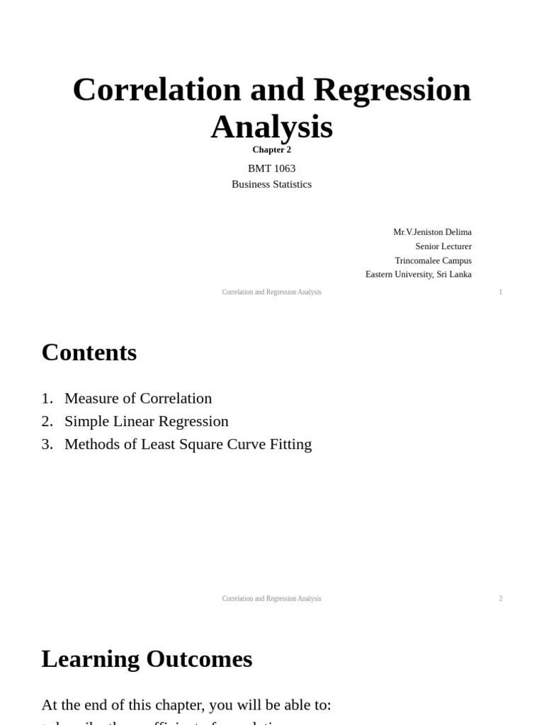 Correlation and Regression Analysis: BMT 1063 Business Statistics | PDF ...