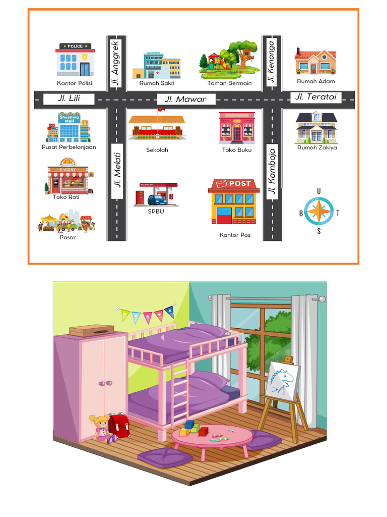 Membaca Denah Tempat Wisata Rumah Adat Lembar Kerja Jingga Ilustrasi | PDF