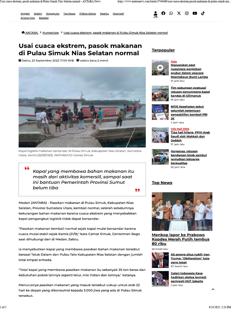 Usai Cuaca Ekstrem, Pasok Makanan Di Pulau Simuk Nias Selatan Normal ...