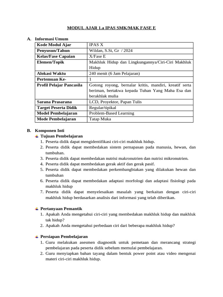 Modul Ajar Projek Ipas CP 1 | PDF