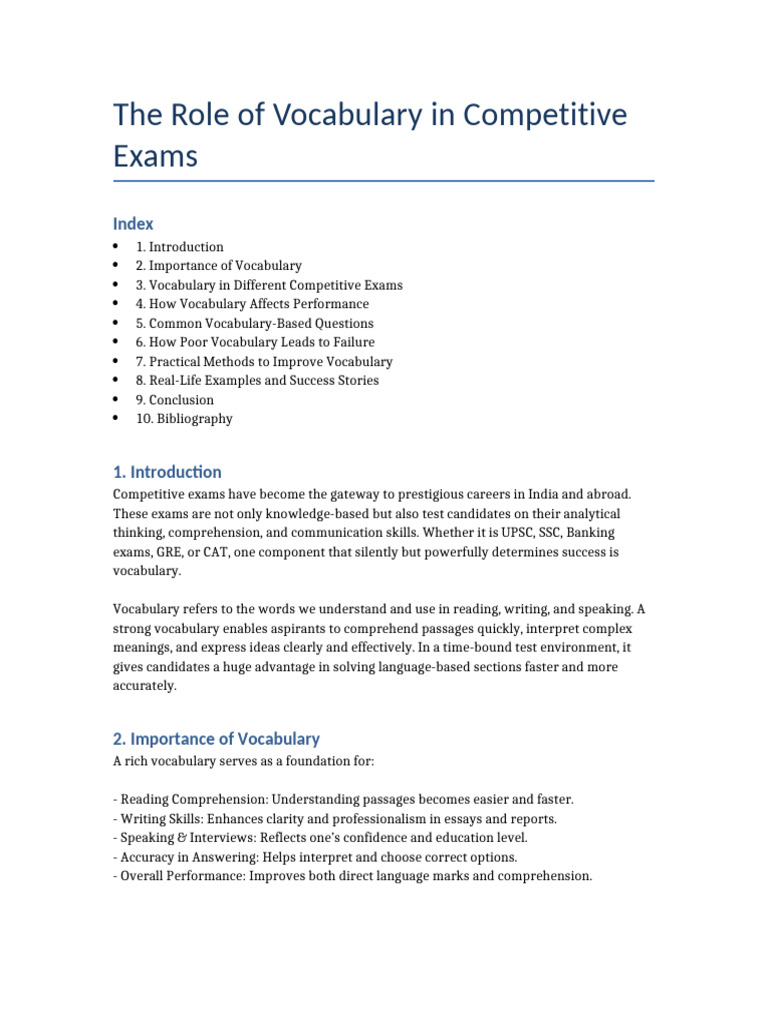 Role of Vocabulary in Competitive Exams | PDF | Reading Comprehension ...