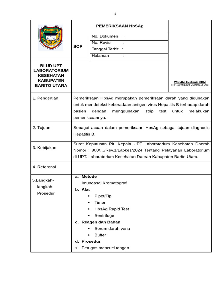 Mi.2.1 - Sop Pemeriksaan Hbsag | PDF