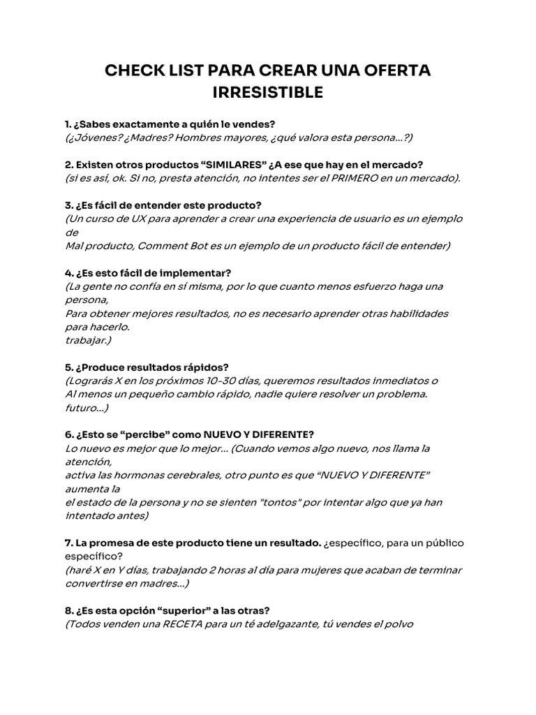 Copia de Check List para Crear Una Oferta Irresistible | PDF