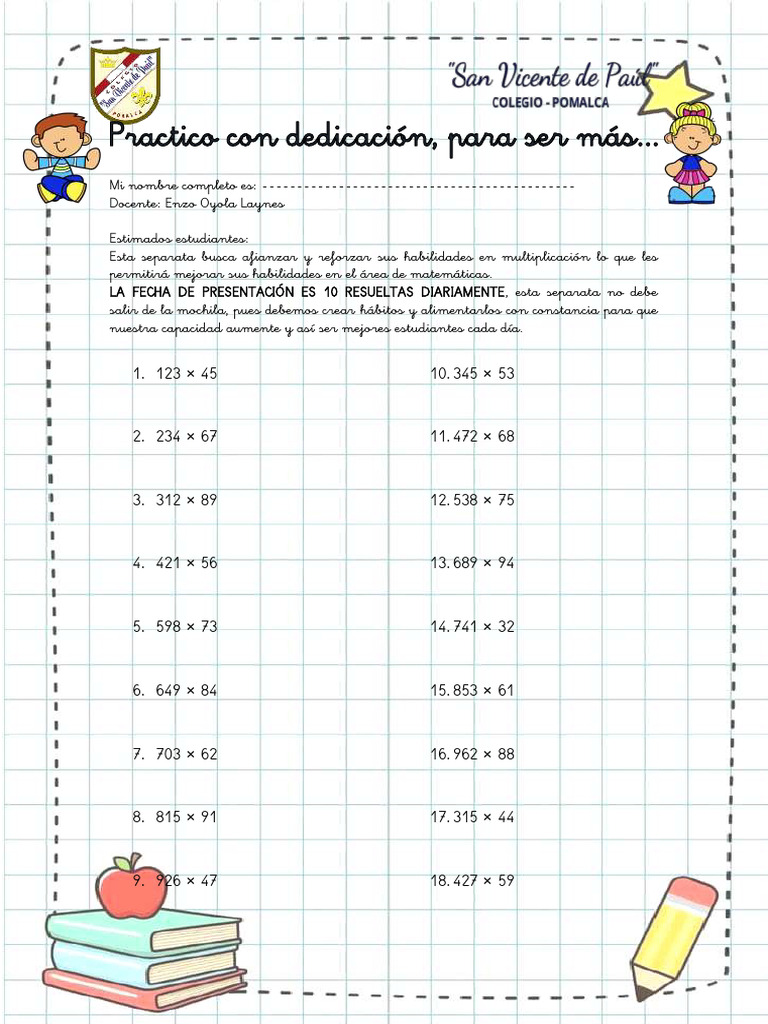 Práctica de Multiplicaciones Diarias | PDF