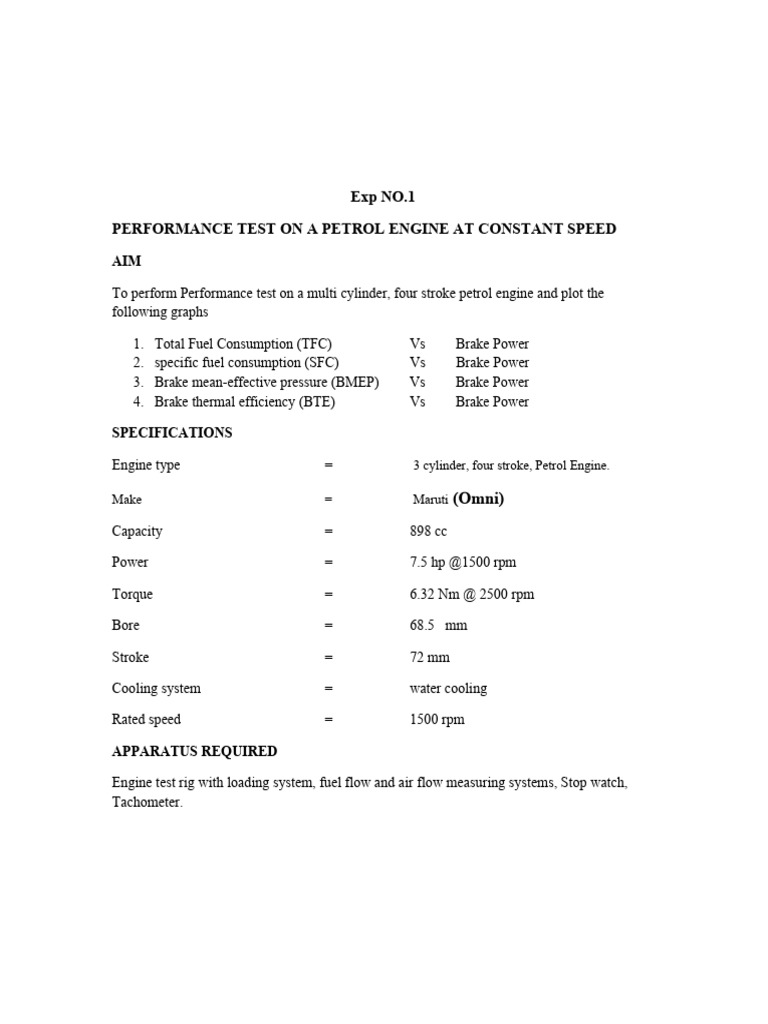 Performance Testing of Maruti Omni Engine | PDF | Engines | Fuel ...