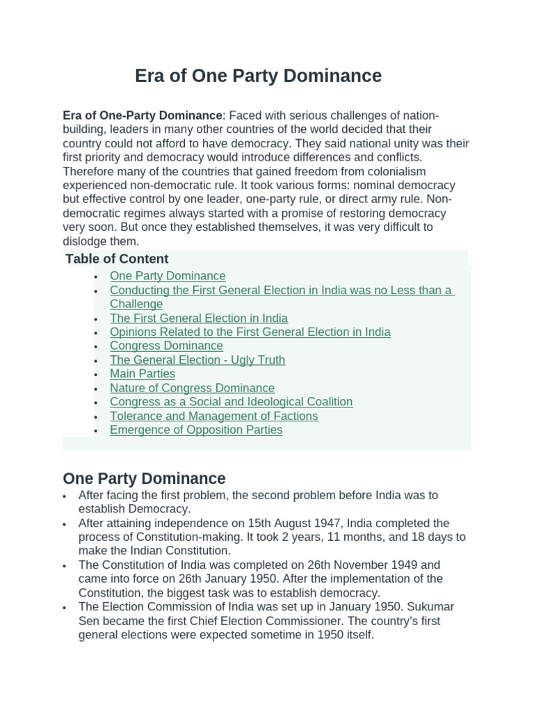 Congress Dominance in Early Elections | PDF | Political Parties | Elections