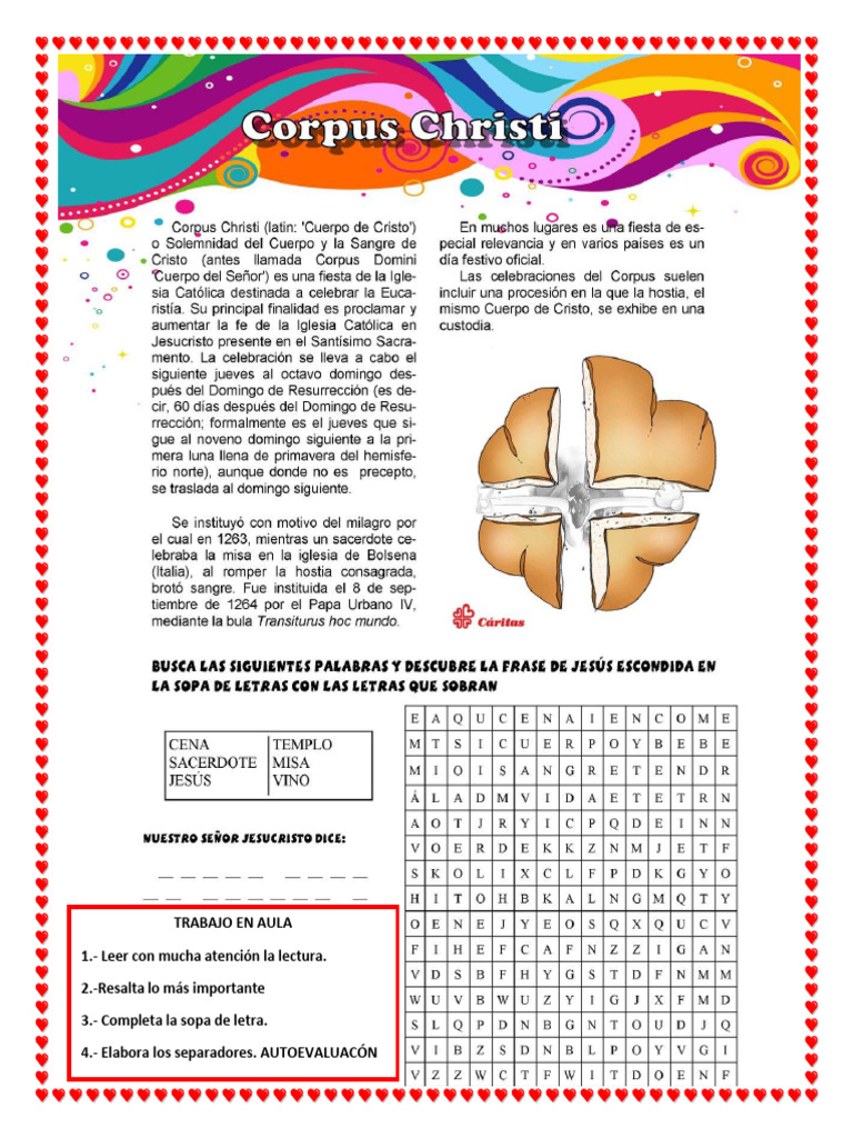 Imprimir Ficha de Trabajo Religion 5to y 6to Corpus Cristi | PDF
